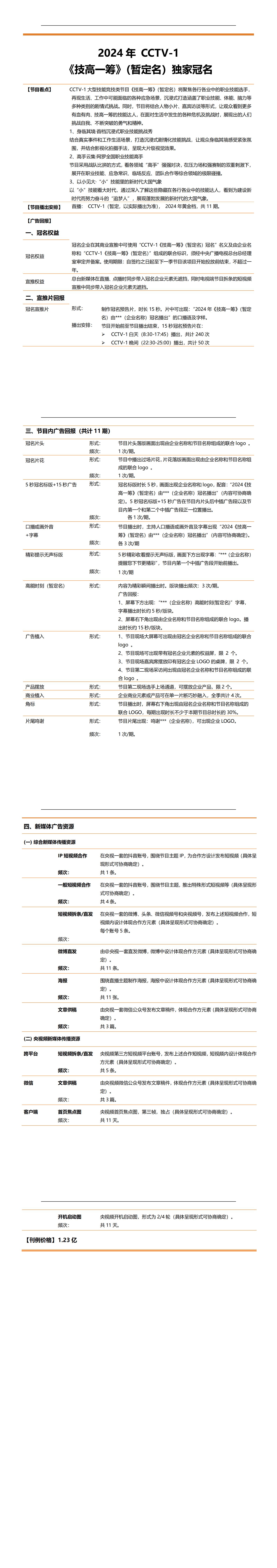 2024 年 CCTV-1 《技高一筹》（暂定名）独家冠名_广告频道_央视网(cctv.com)